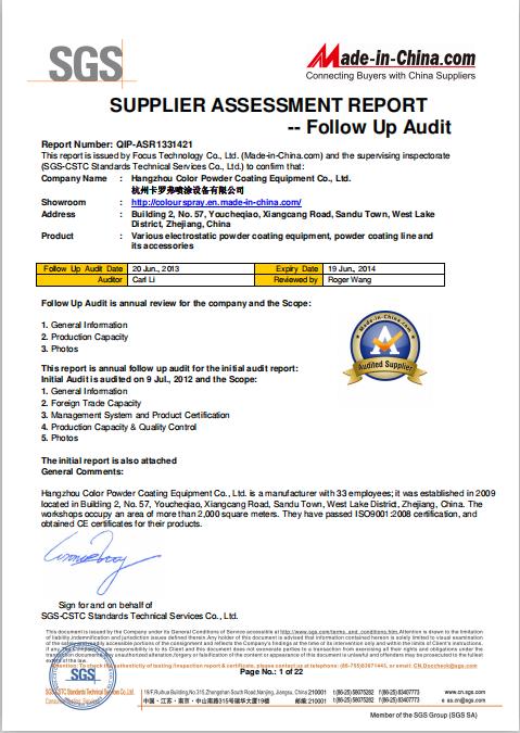 Certificates - Hangzhou Color Powder Coating Equipment Co., Ltd